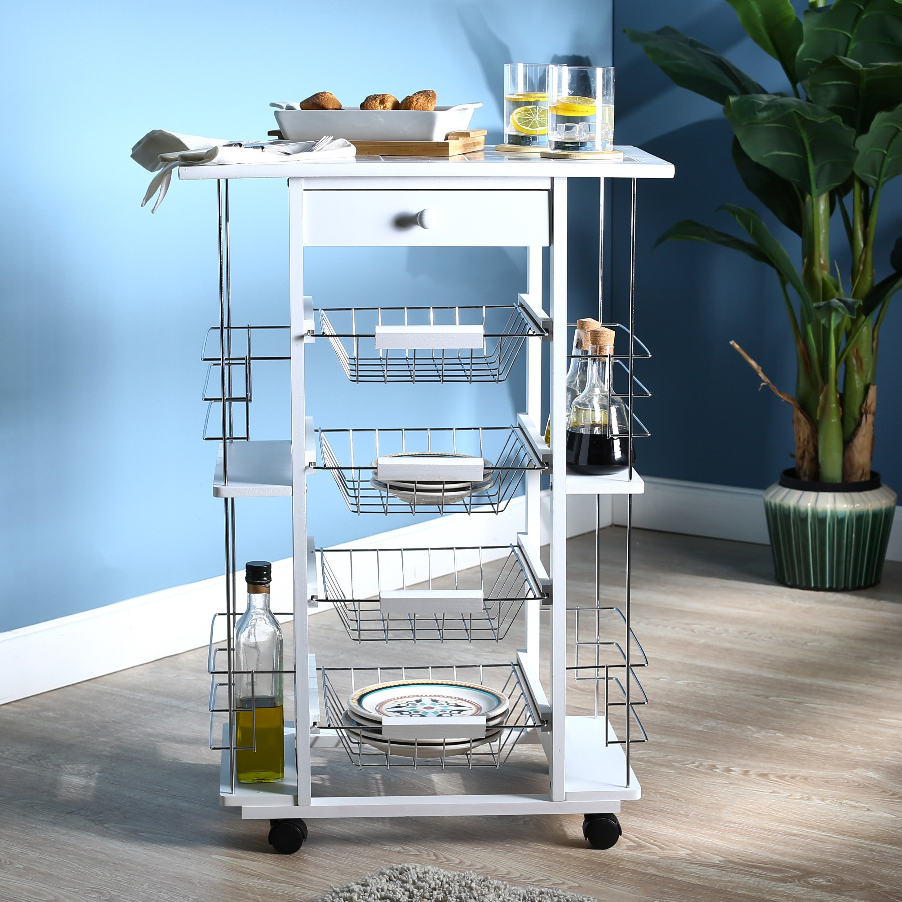 Shop Cazo Riva 4-Tier Kitchen Trolley with Shelves and Drawer ...