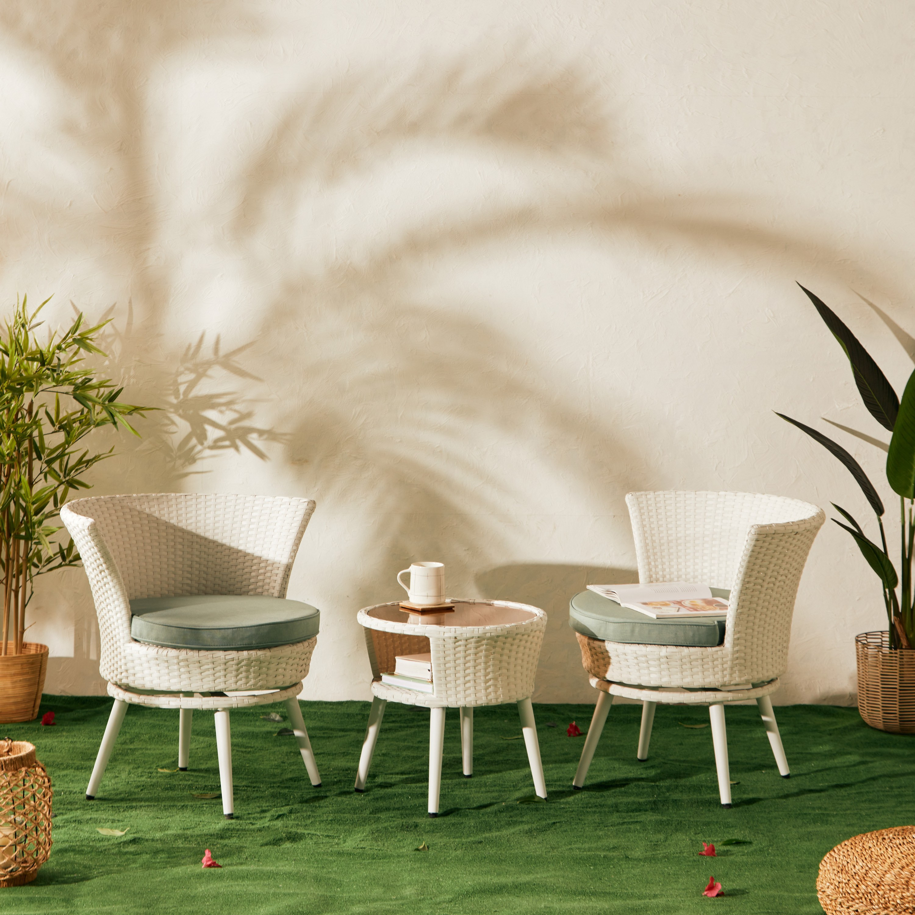 Shop Swivel Outdoor 2-Seater Tea Set with Chairs | Homecentre Oman