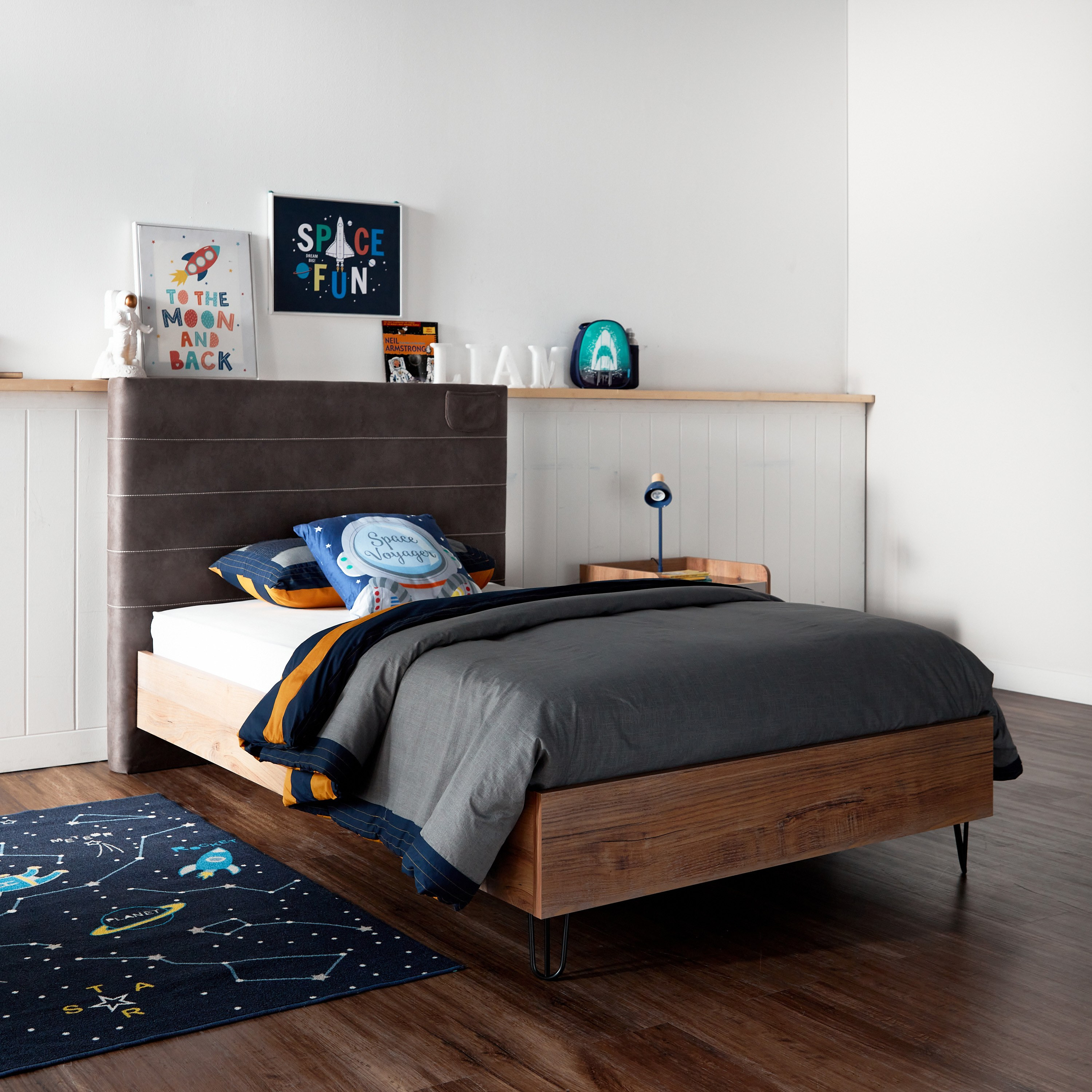 Shop Mathew Upholstered Single Bed with USB Charging - 120x200 cm ...