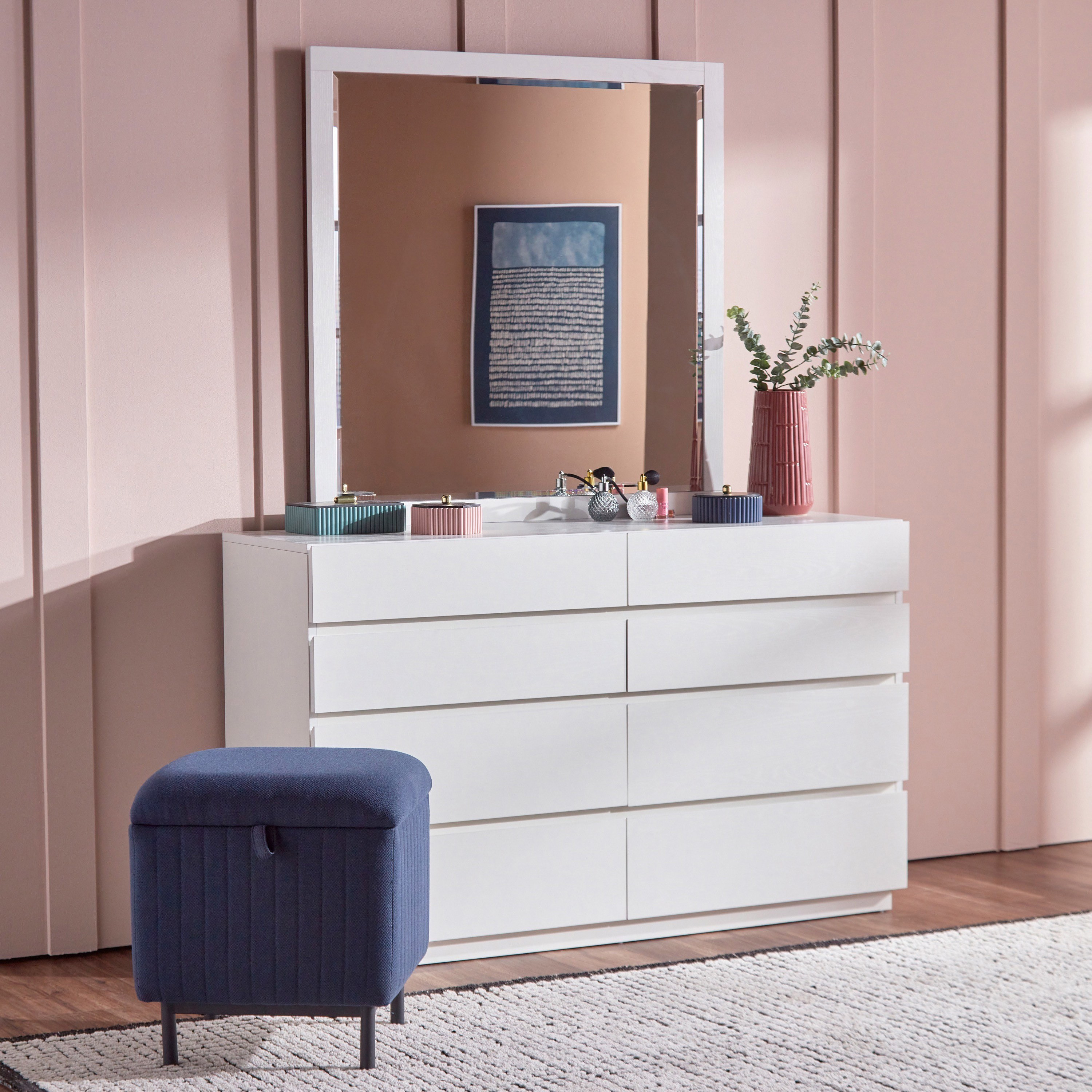 Shop Cosy Chest of 8-Drawers with Mirror and Stool | Home Centre Kuwait