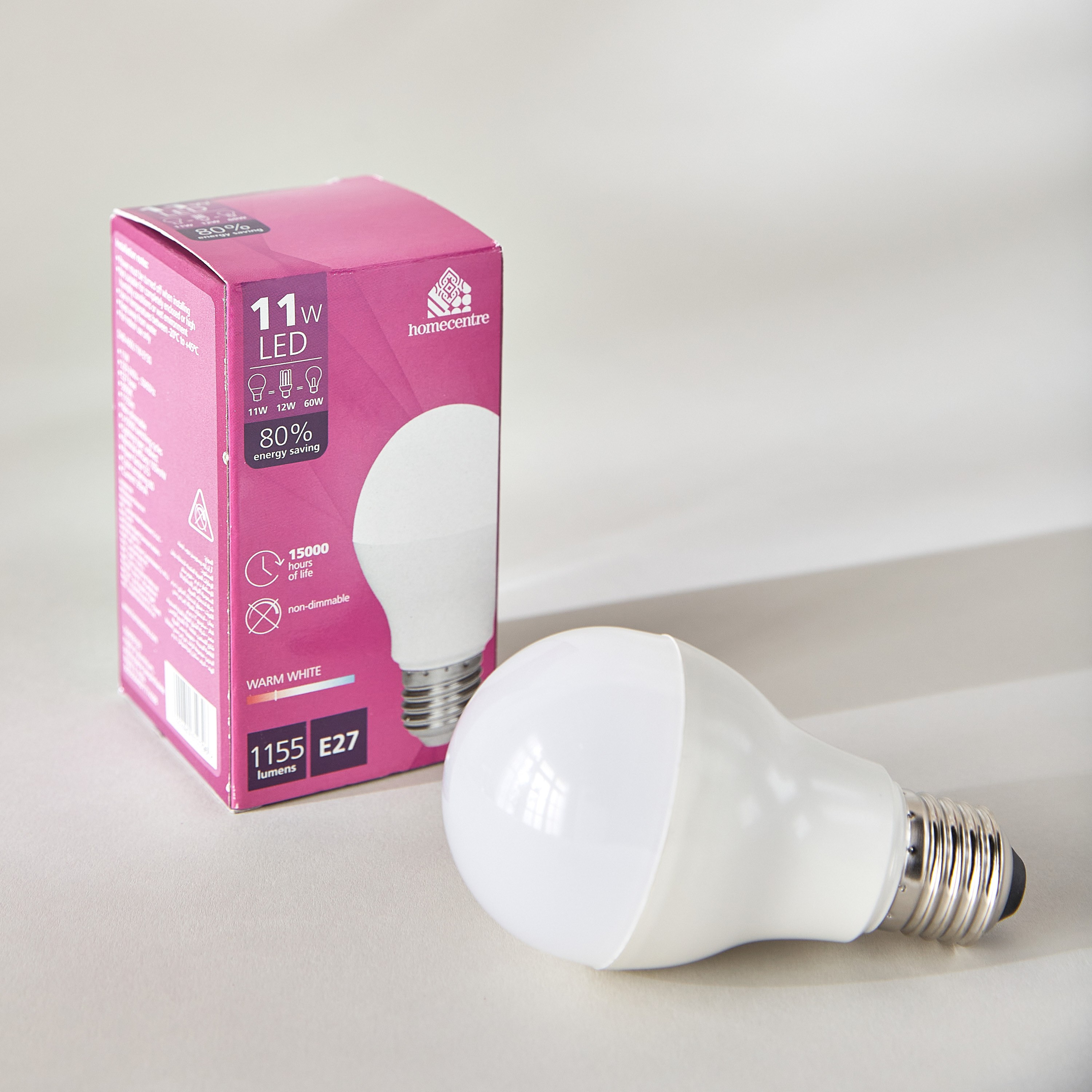 Shop A60 LED Bulb - 11 W E27 1155 lumen Warm White | Home Centre UAE