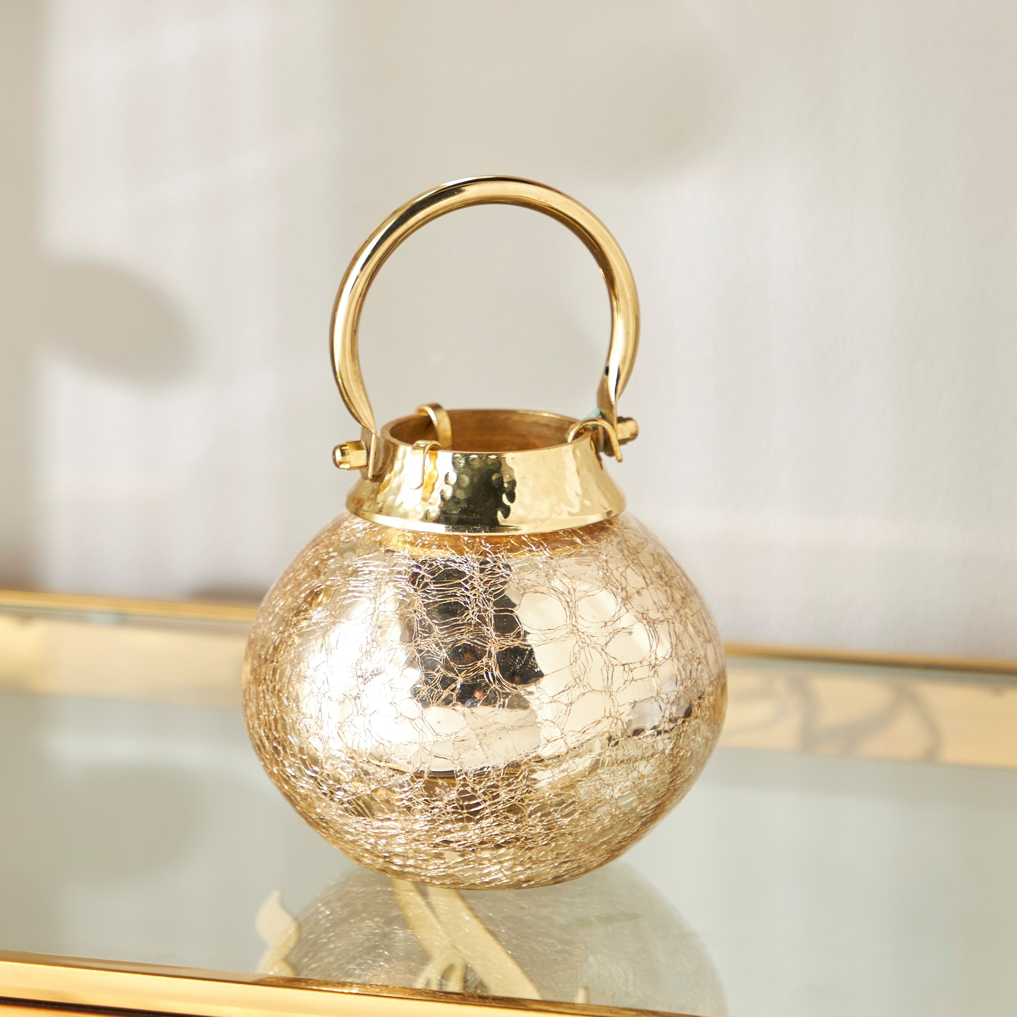 Shop Shimmer Glass and Metal Pot Lantern - 13 cm Online | Homecentre Oman