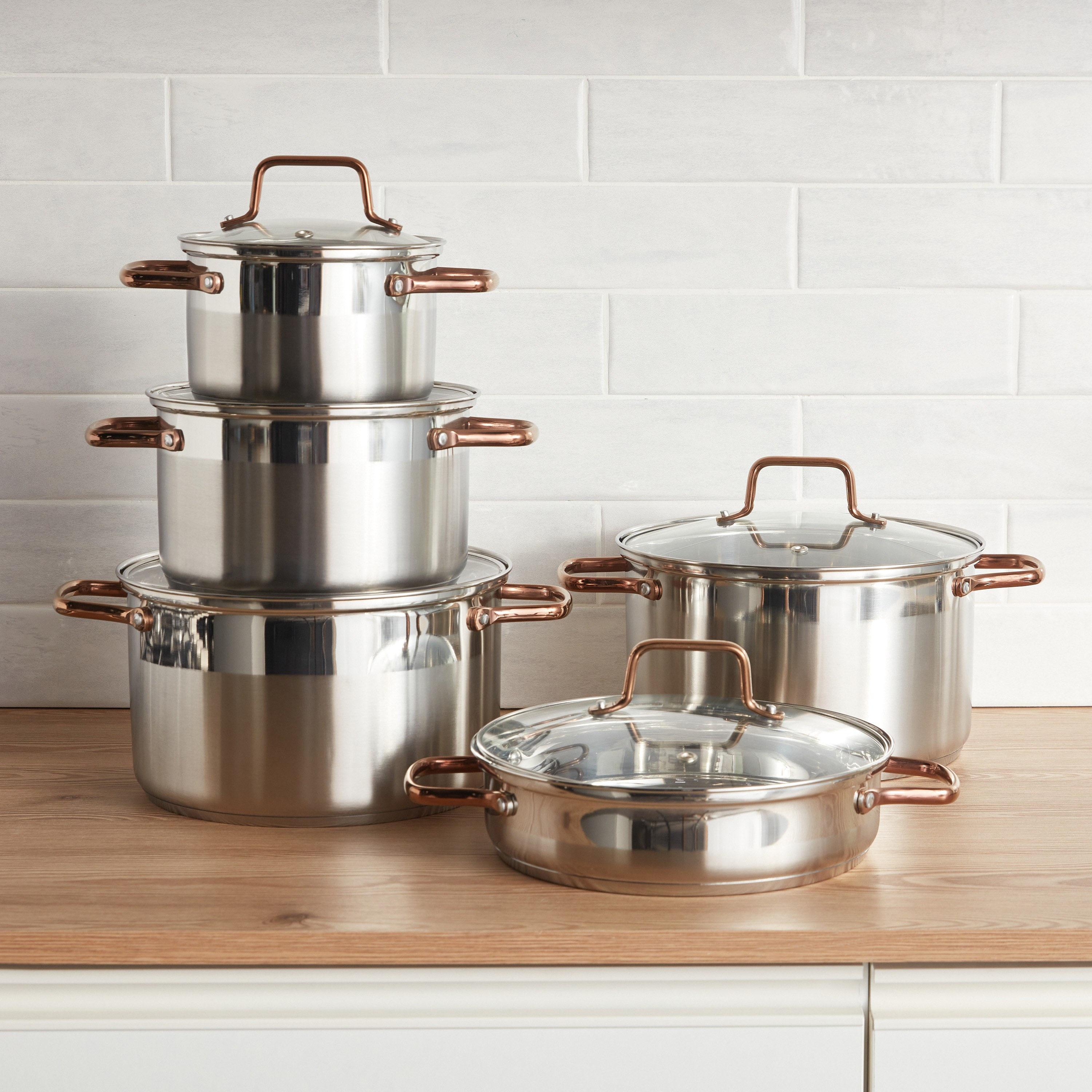 Shop Khobar 10-Piece Stainless Steel Cookware Set | Home Centre Qatar