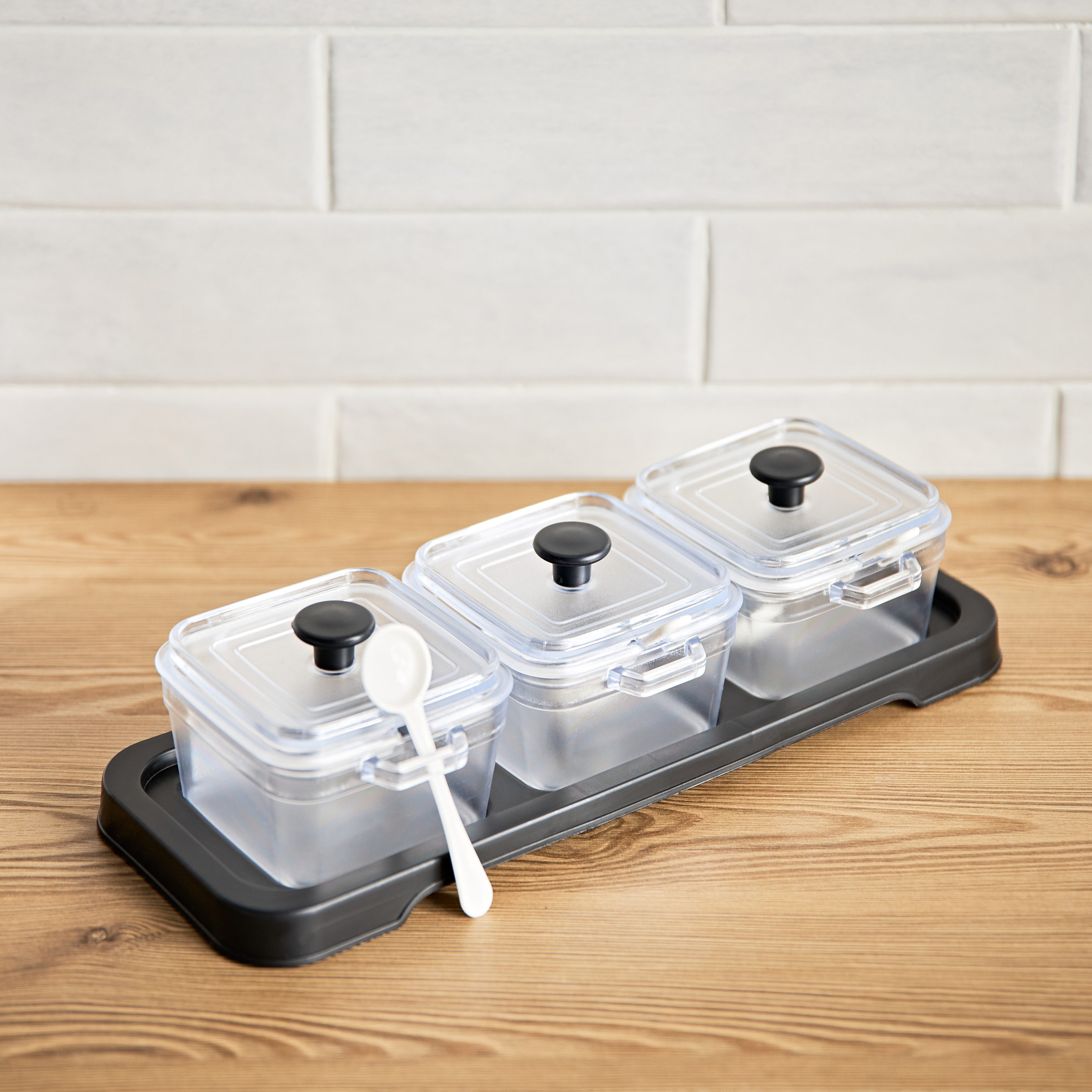 Shop Cosmo 3-Piece Spice Container Set with Tray and Spoons | Home ...
