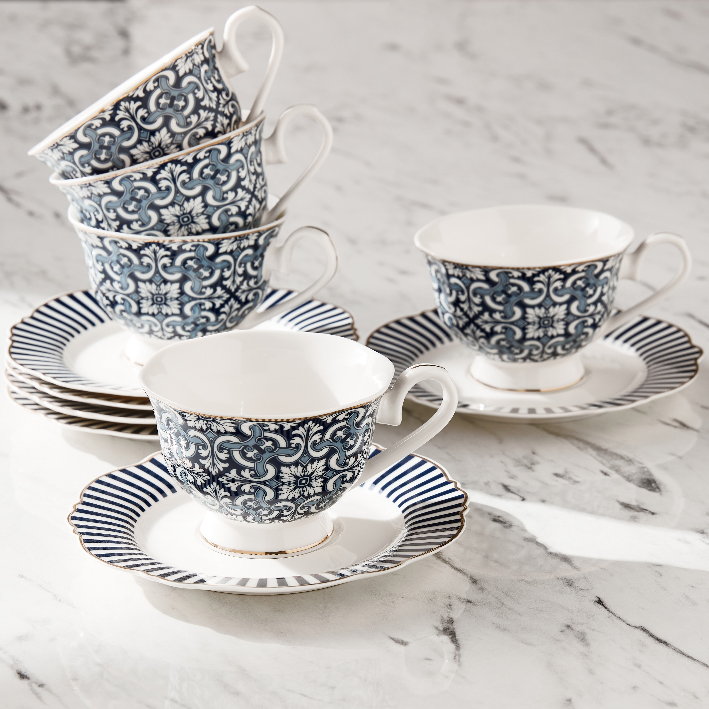 Shop Zahri 12-Piece Porcelain Cup and Saucer Set - 200 ml, Serves 6 ...