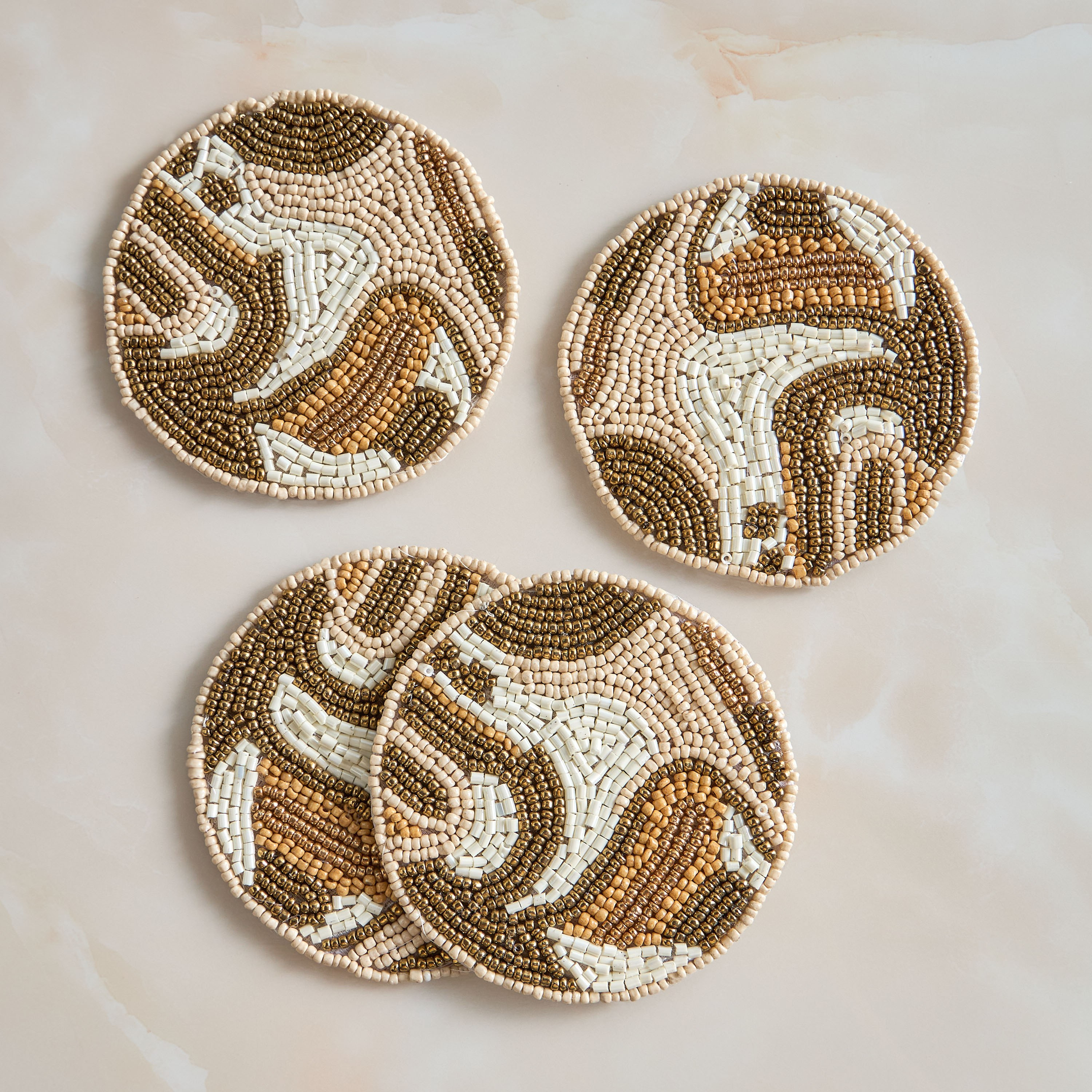 Shop Doree 4-Piece Beaded Coaster Set - 10x10 cm | Home Centre UAE