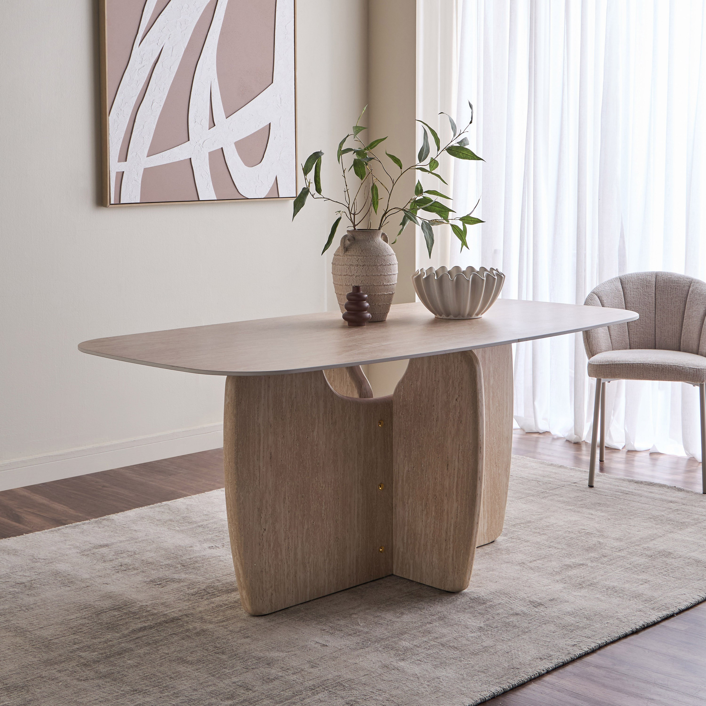 Shop Kavala 6-Seater Travertine Top Dining Table | Homecentre Oman