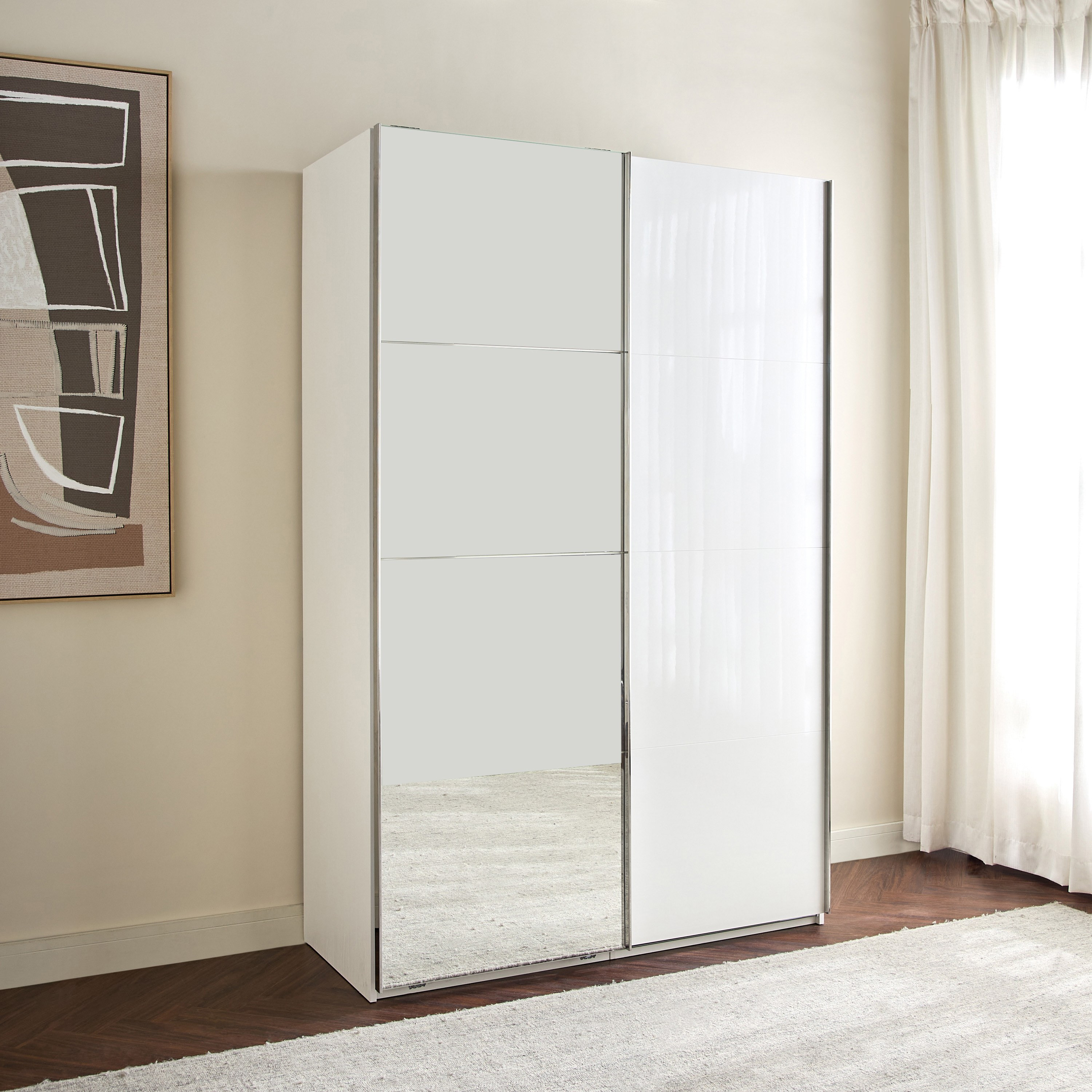 Shop Falcon 2 Door 150cm Sliding Wardrobe with Drawer - HG White/Mirror ...