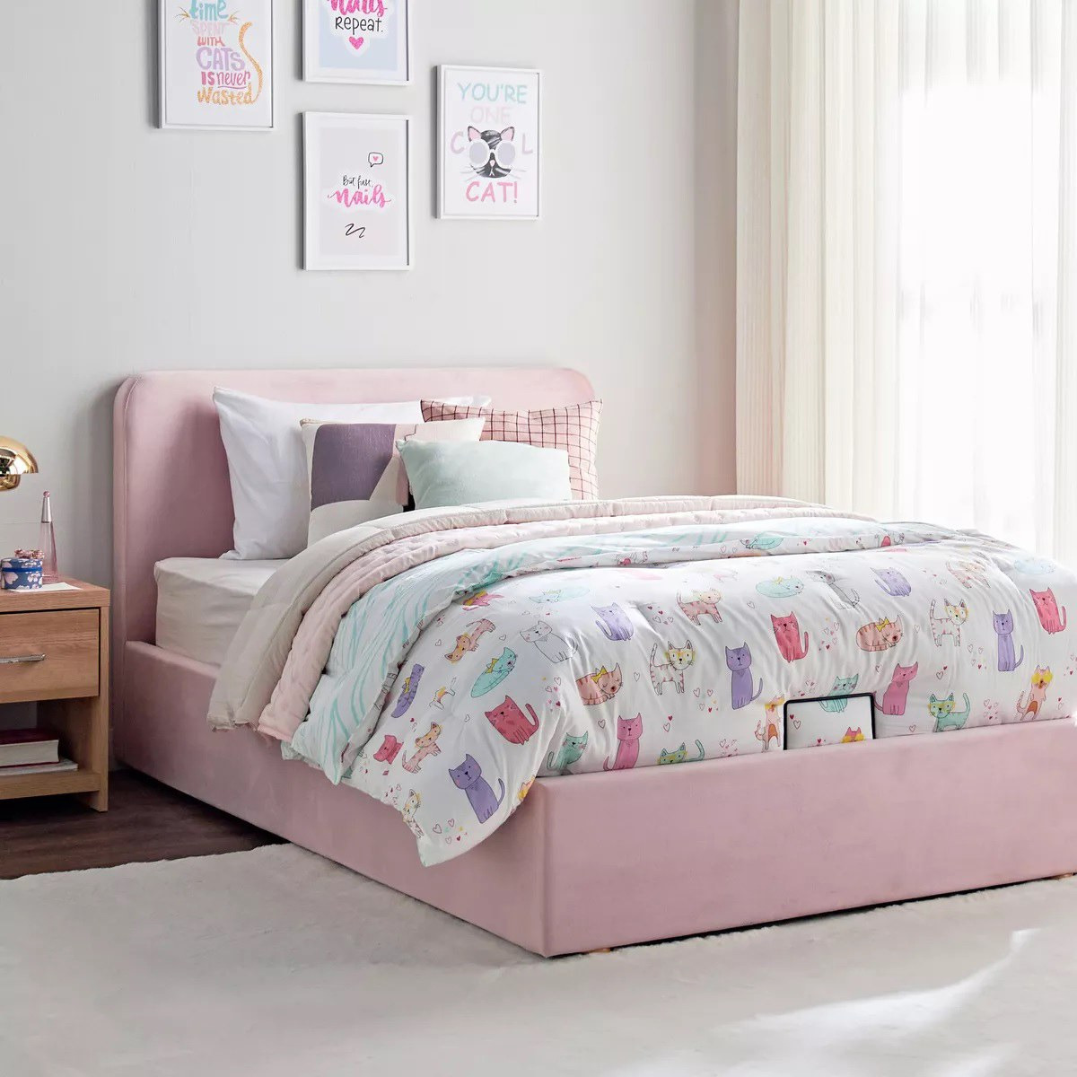 Shop Maxillar Single Bed with Hydraulic Storage - 120x200 cm - Pink ...